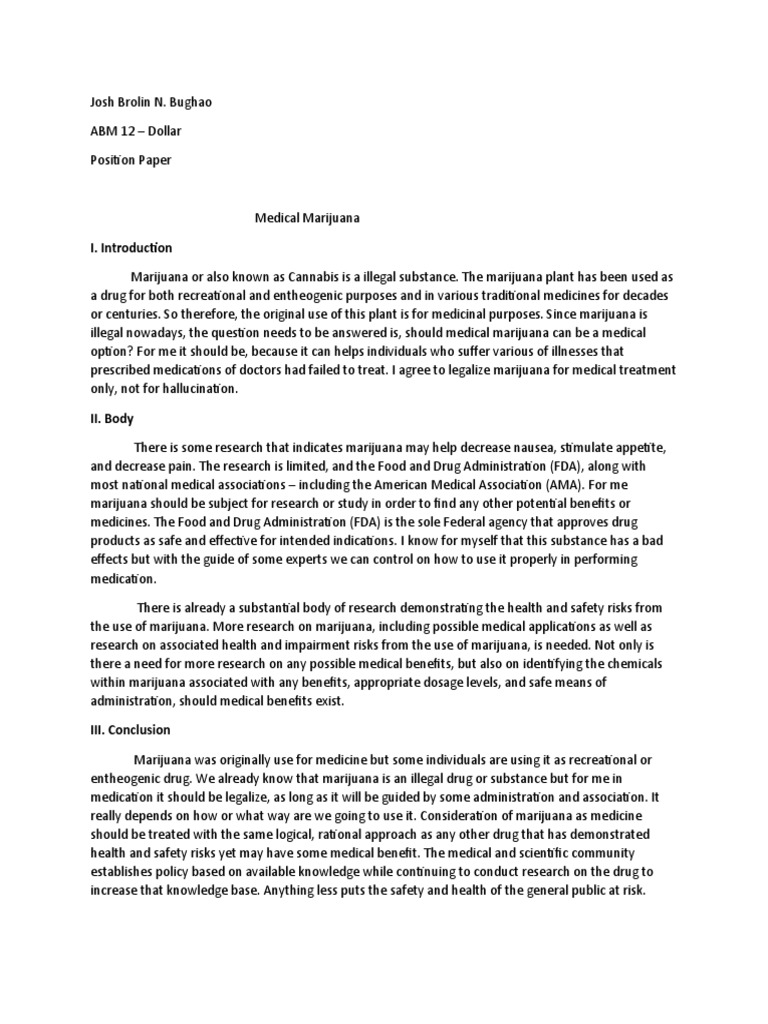 Position Paper About Medical Marijuana | PDF | Cannabis (Drug ...