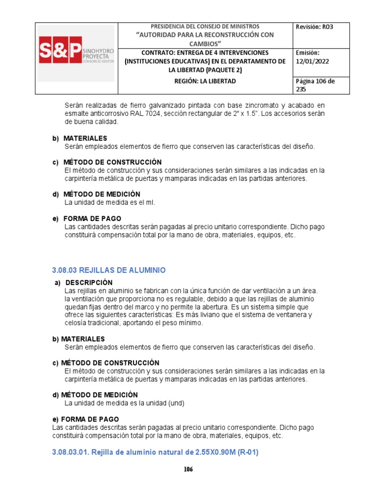 EETT REJILLAS VENTANAS Y MAMPARAS | PDF | Aluminio | Ingeniería de Edificación