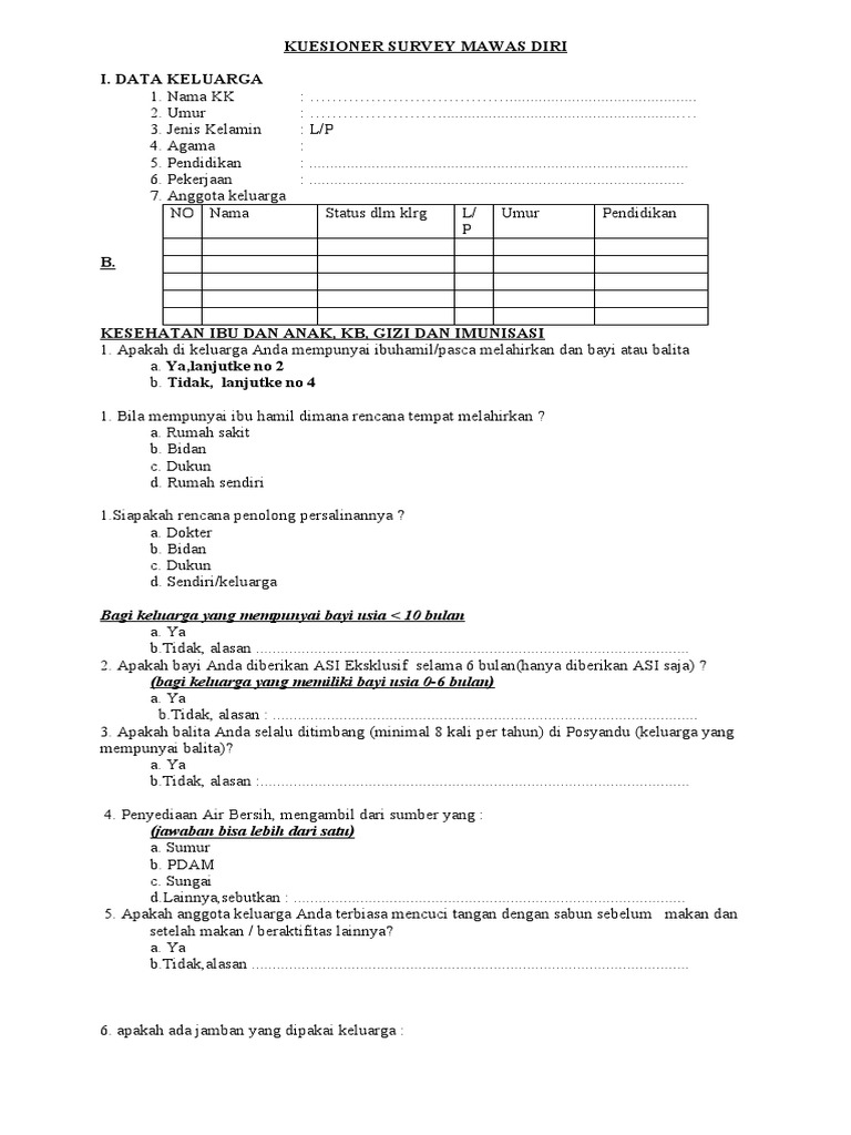 CONTOH KUESIONER Phbs | PDF | Kesehatan Holistik | Gaya Hidup