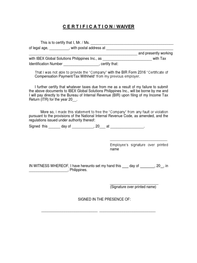 BIR 2316 Waiver | PDF