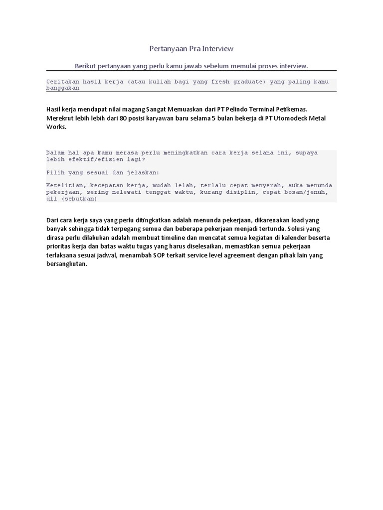 Pertanyaan Penting Pra Interview | PDF