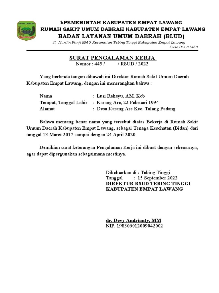 Surat Pengalam Kerja 2022 | PDF