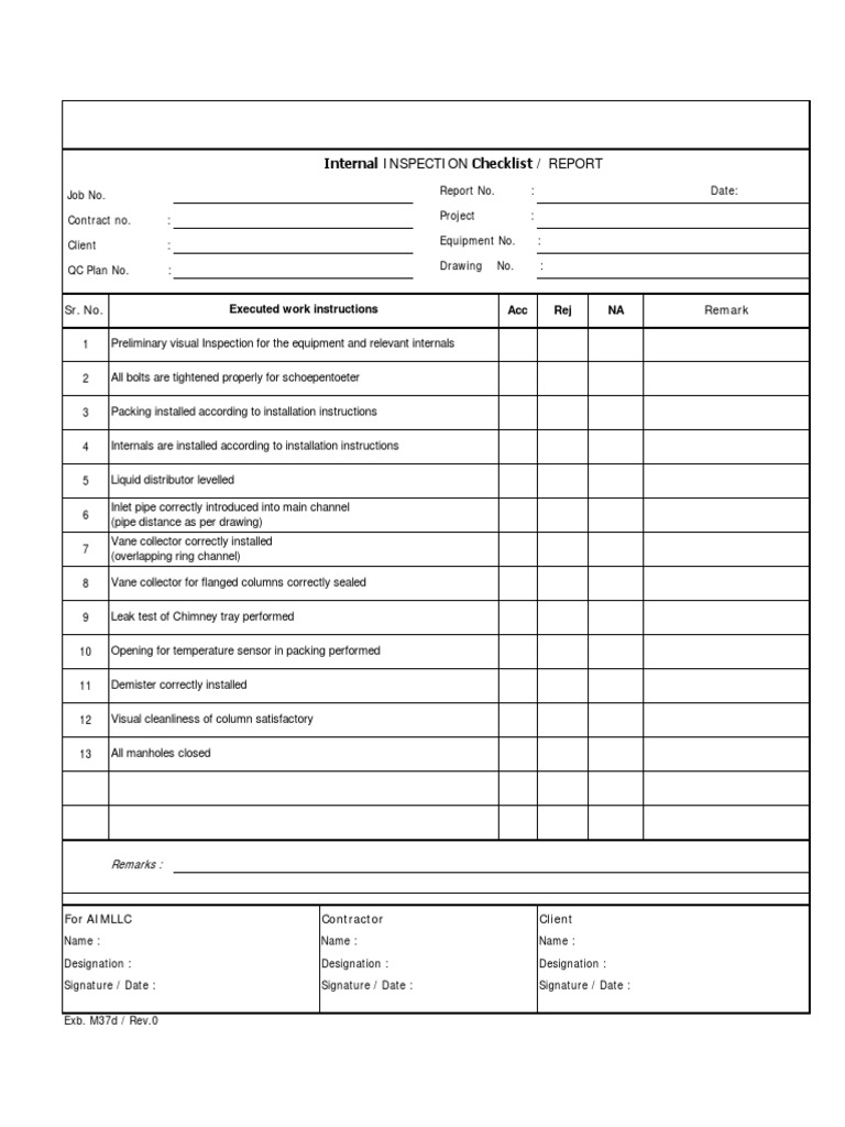 Internal INSPECTION Checklist REPORT | PDF