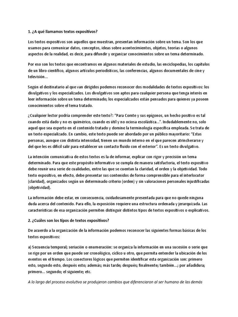 Textos Expositivos | PDF | Enseñando | Información