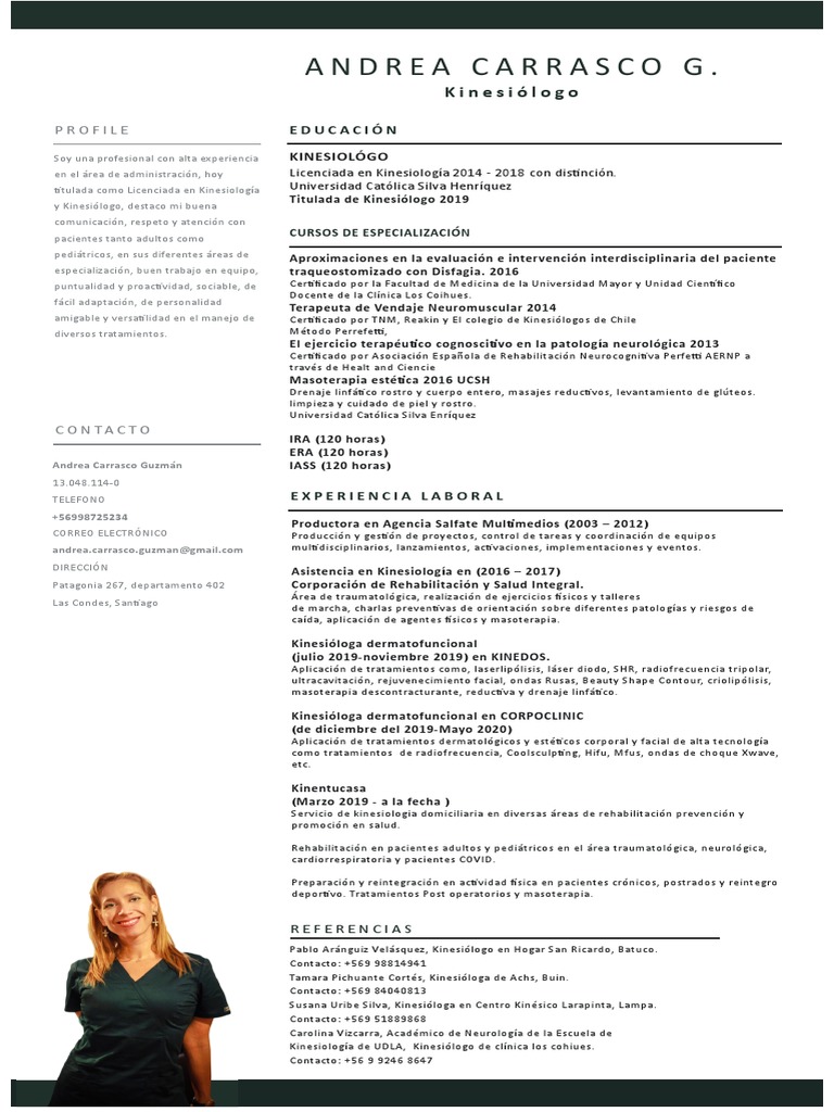 CV Kine Andrea Carrasco 07 - 2021 | PDF | Cuidado de la salud | Medicina