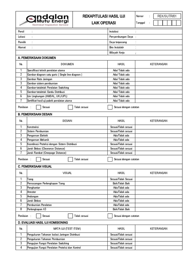 Rekap Hasil Uji Laik Operasi SUTR | PDF