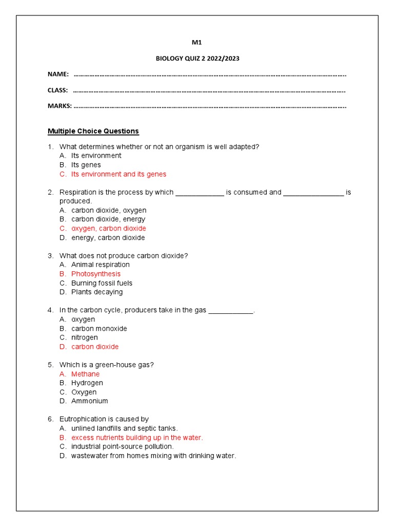 Quiz 2 Scheme BIOLOGY | PDF | Greenhouse Effect | Greenhouse Gas