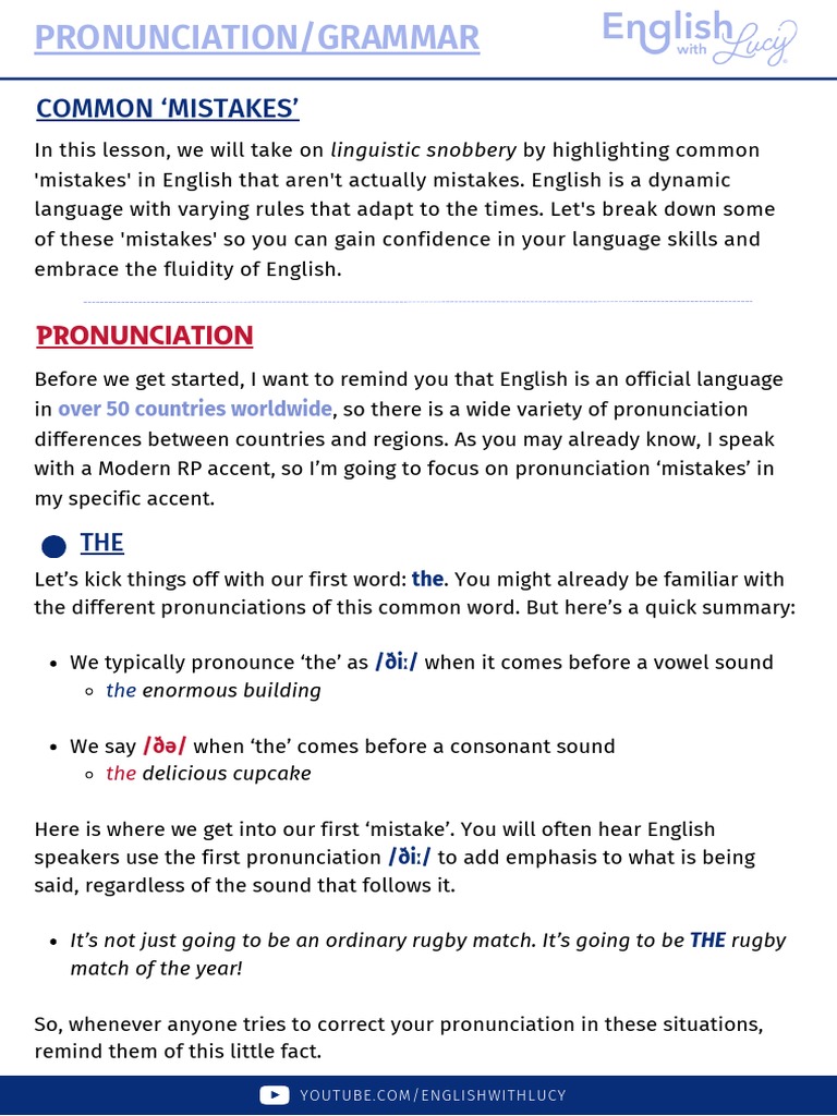 Common Mistakes' PDF | PDF | English Language | Grammatical Gender