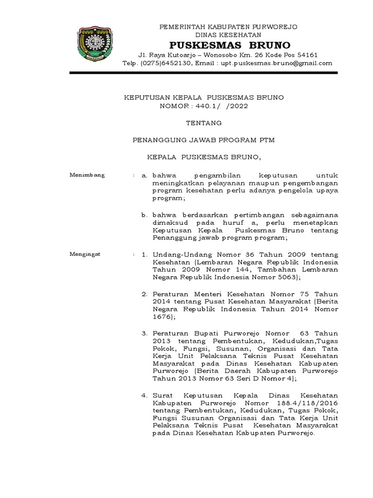 SK Penanggung Jawab Program PTM 2022 | PDF