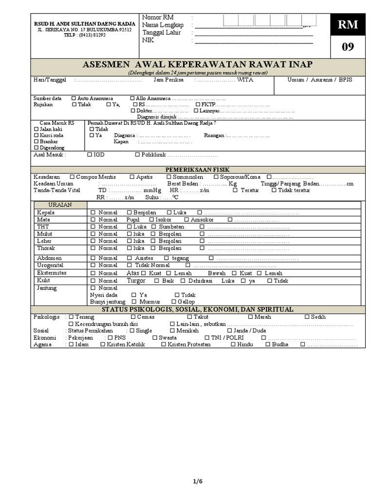 09 - Asesmen Awal Keperawatan Rawat Inap | PDF