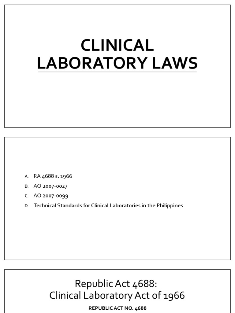 E. Clinical Laboratory Laws (RA 4688) | PDF | Medical Laboratory | Justice