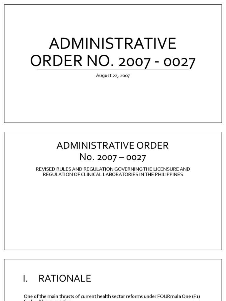 F. Clinical Laboratory Laws (AO 2007-0027) | PDF | Pathology | Medical Laboratory