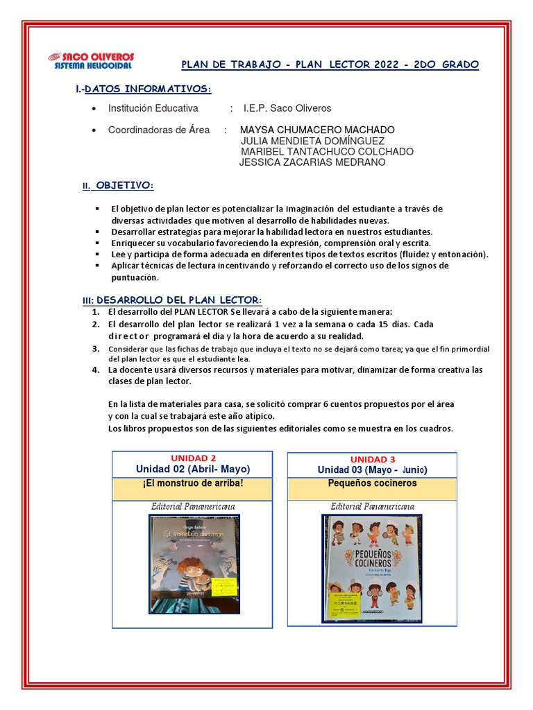 °plan Lector - 2° Grado 2022 | PDF