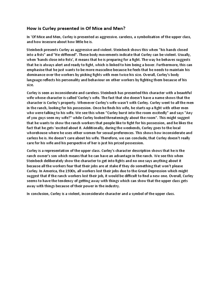 How Is Curley Presented in of Mice and Men | PDF