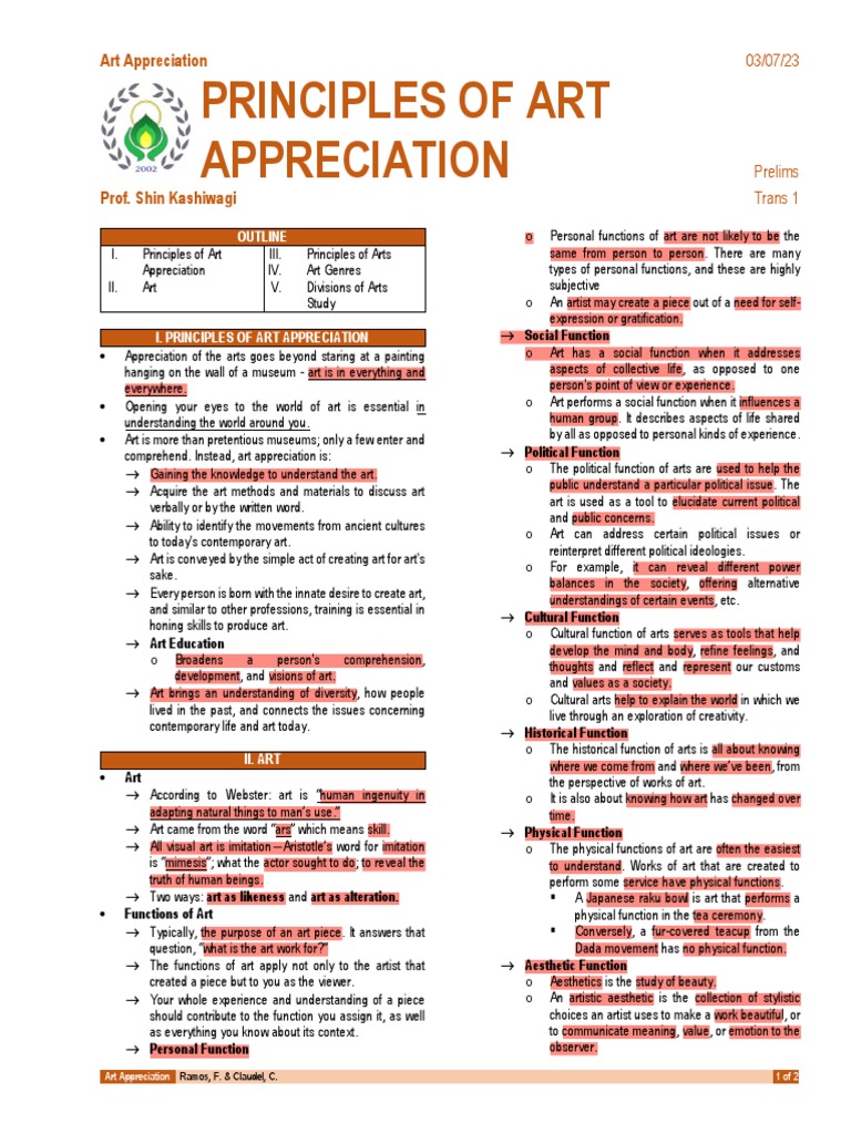 1 Principles Of Art Appreciation Pdf The Arts Aesthetics