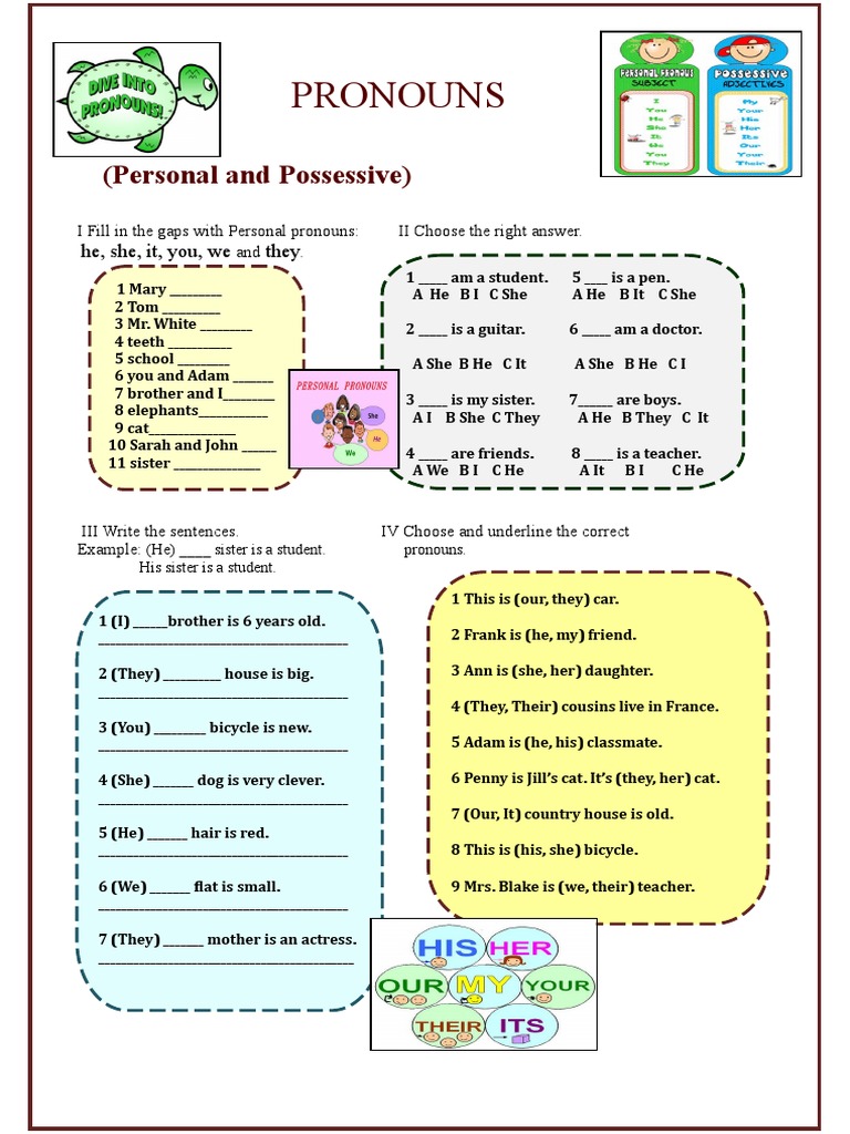 3 Pronouns Personal and Possessive Fun Activities Games Grammar Drills ...