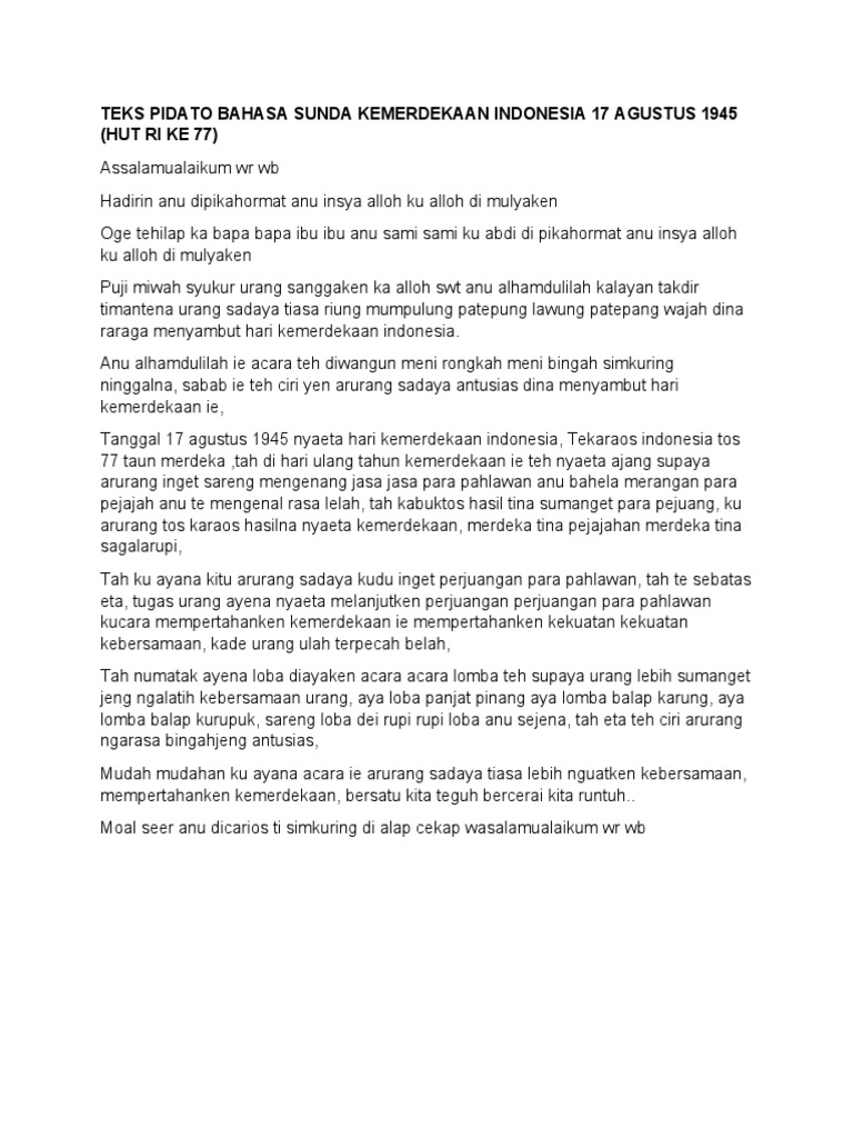 Teks Pidato Bahasa Sunda Kemerdekaan Indonesia 17 Agustus 1945 | PDF