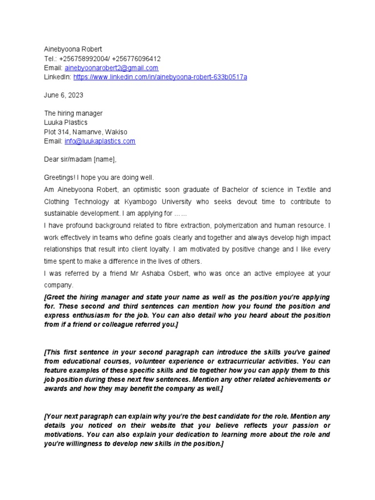 Cover Letter With No Experience Template | PDF