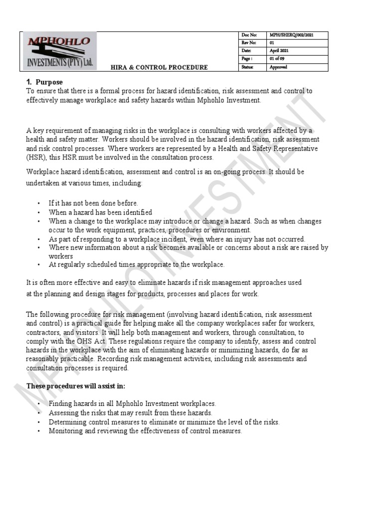 2 (MPH) Hazard Identification Risk Assessment and Control Procedure ...