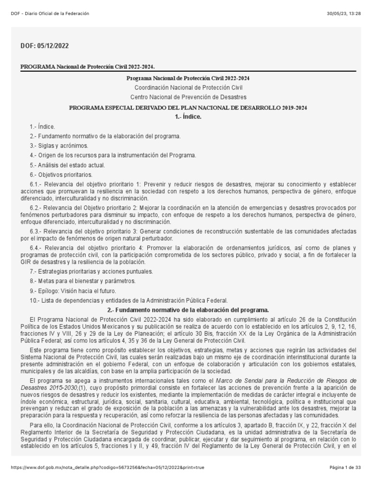 Programa Protección Civil 2022-2024 | PDF | Defensa Civil | Riesgo
