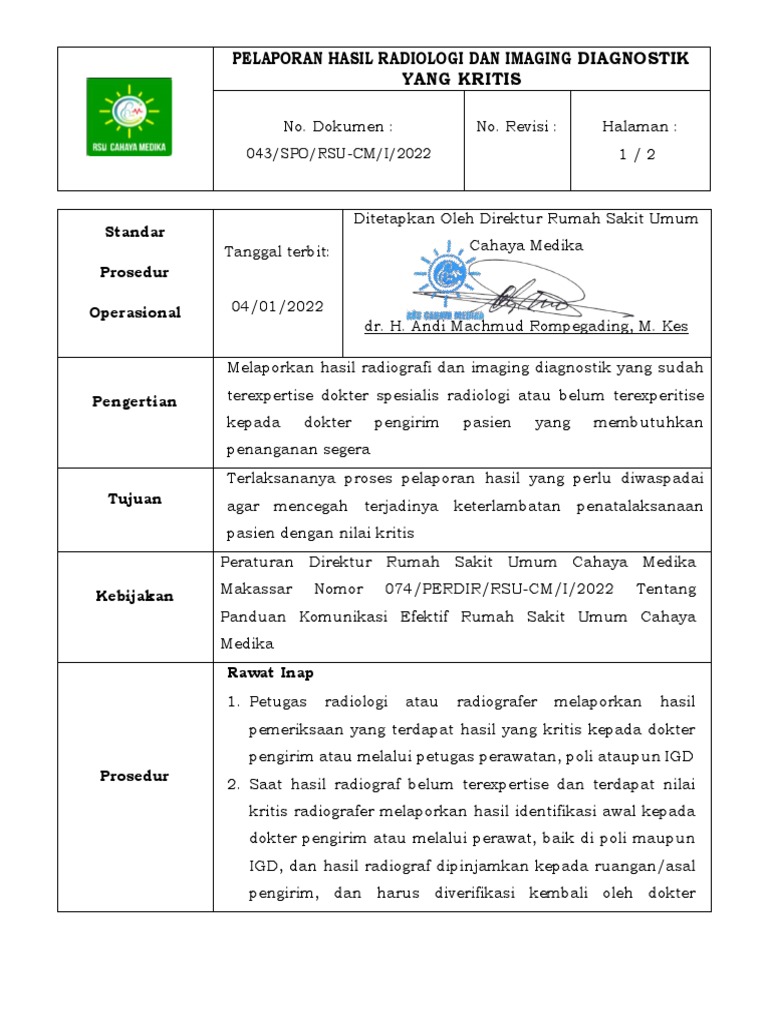 Pelaporan Hasil Radiologi Kritis | PDF | Sains & Matematika | Teknologi ...