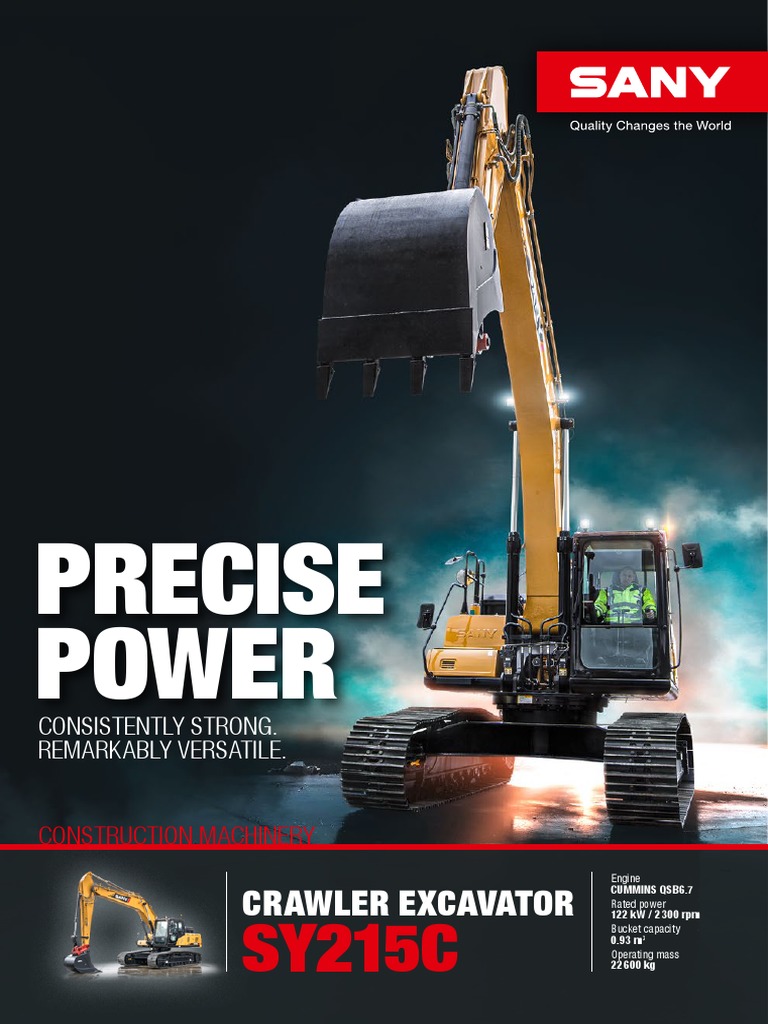 SANY SY215C Excavator Specifications | PDF | Engines | Mechanical ...