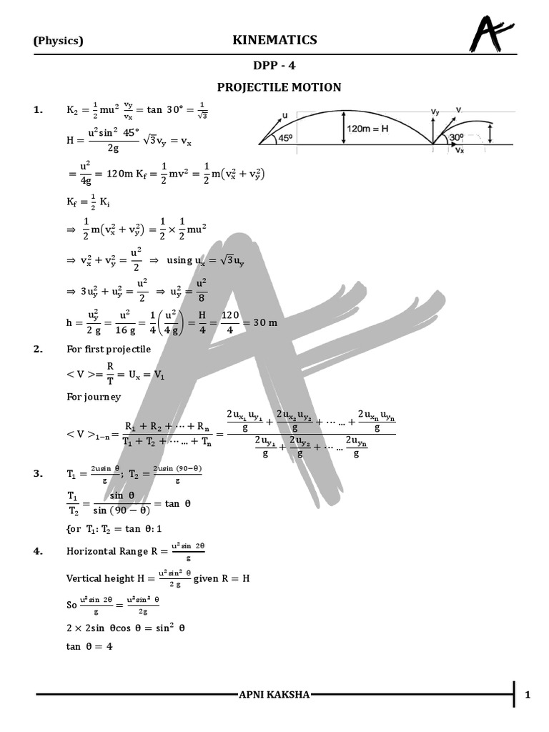 DPP - 04 (Solution) - Kinematics - Projectile Motion | PDF | Kinematics ... DPP - 04 (Solution) - Kinematics - Projectile Motion | PDF | Kinematics ...