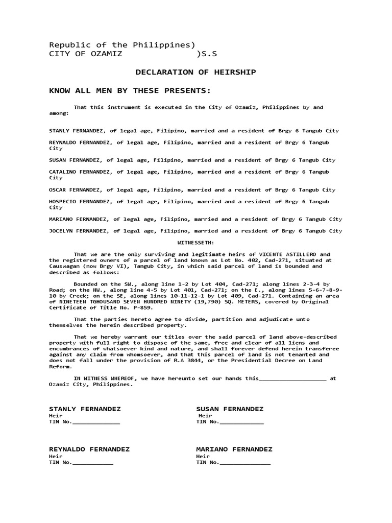 Declaration of Heirship | PDF | Common Law | Land Law