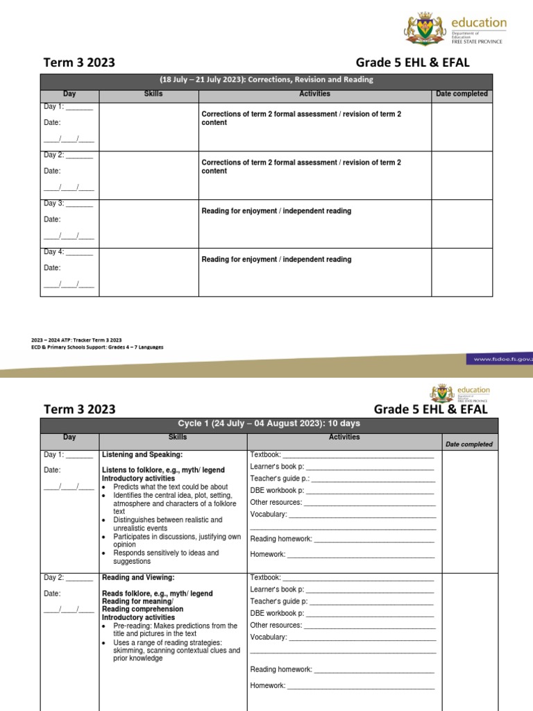 5 1 GR 5 EHL & EFAL 2023 2024 ATP Tracker Term 3 2023 | PDF