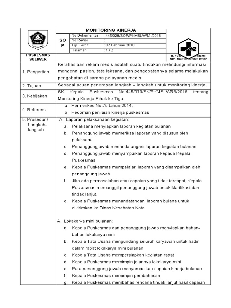 2.3.7.2 SOP MONITORING KINERJA (Rev) | PDF