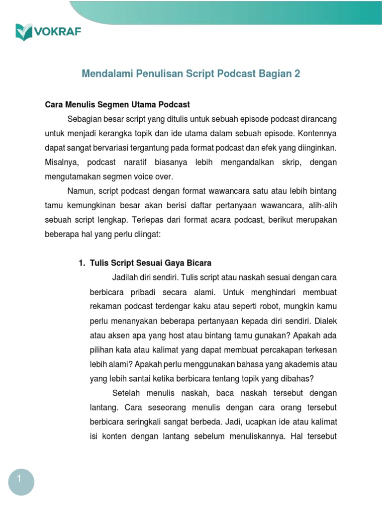 Mendalami Penulisan Script Podcast Bagian 2 | PDF