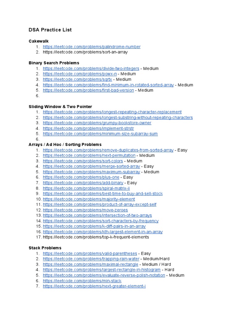 DSA Sheet | PDF | Computer Programming | Algorithms And Data Structures DSA Sheet | PDF | Computer Programming | Algorithms And Data Structures