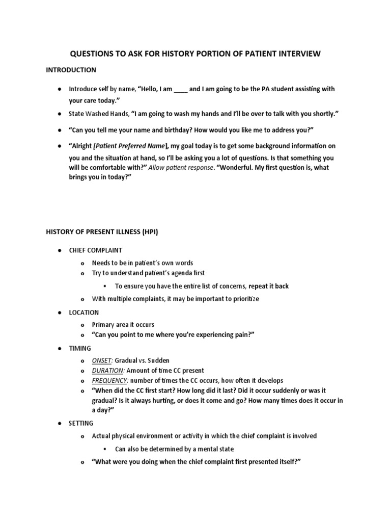 CM1 Patient Interview Script W ROS Questions | PDF | Pain | Preventive ... CM1 Patient Interview Script W ROS Questions | PDF | Pain | Preventive ...