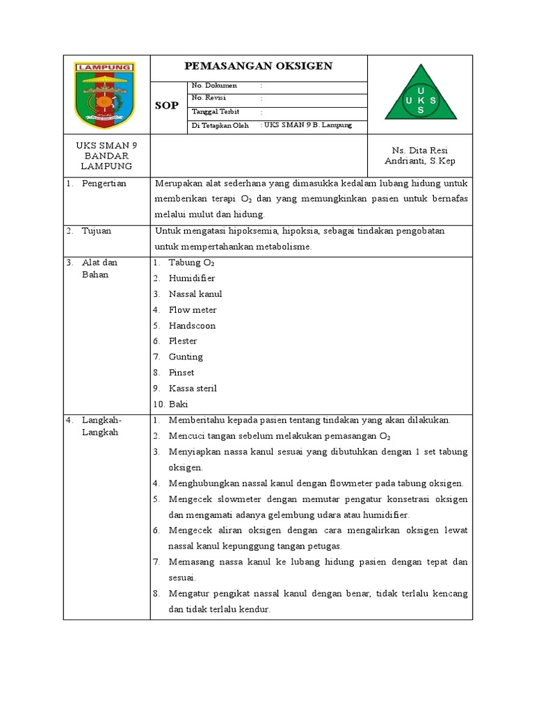 SOP Pemasangan Oksigenasi | PDF | Pengembangan Diri