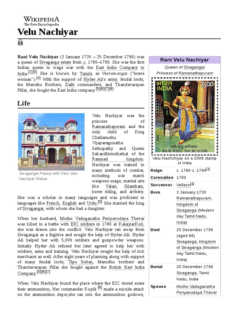 Velu Nachiyar | PDF | South Asia