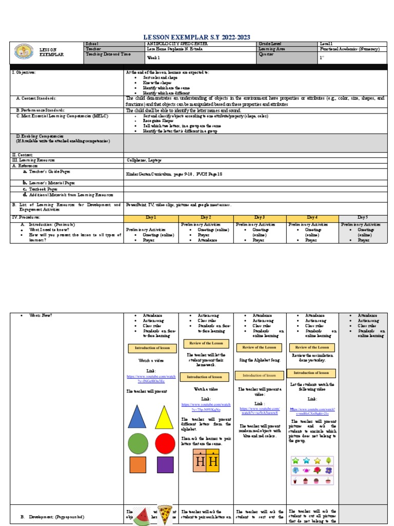 LESSON EXEMPLAR WEEK 1func Numeracy | PDF | Learning | Teachers