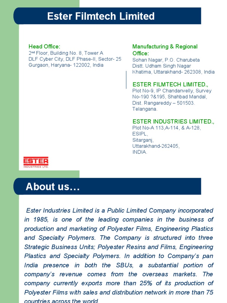 Ester Industries: Polyester Films & Polymers | PDF | Polyester | Plastic