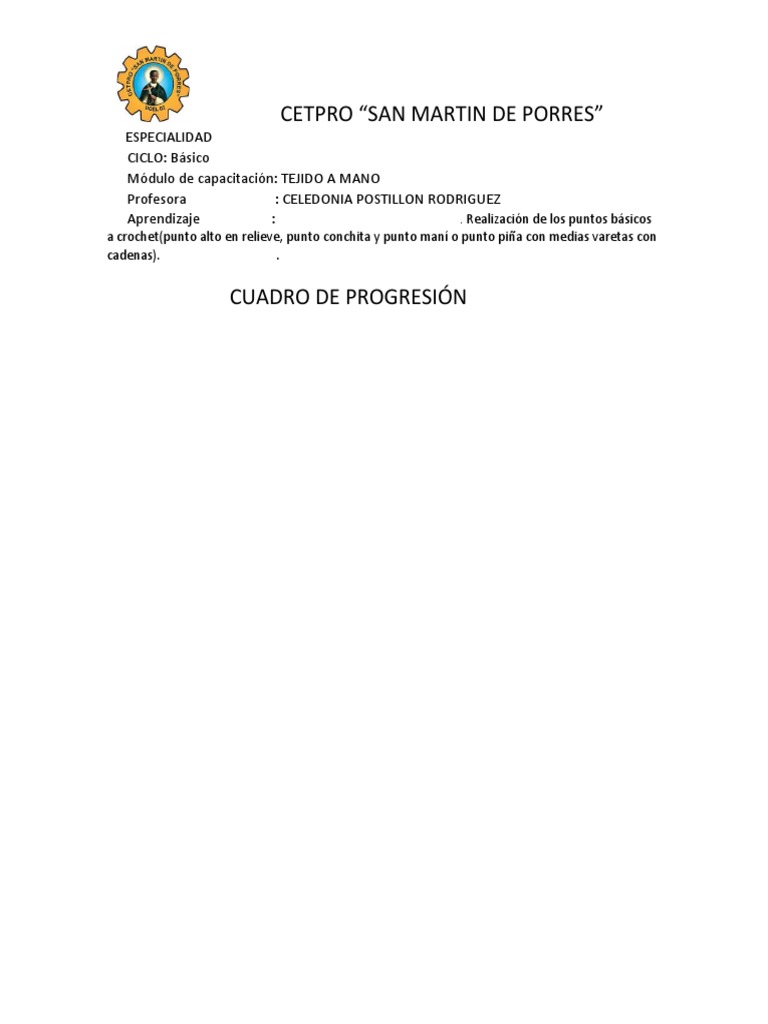Cuadro de Progresion Tejido A Mano 2 | PDF