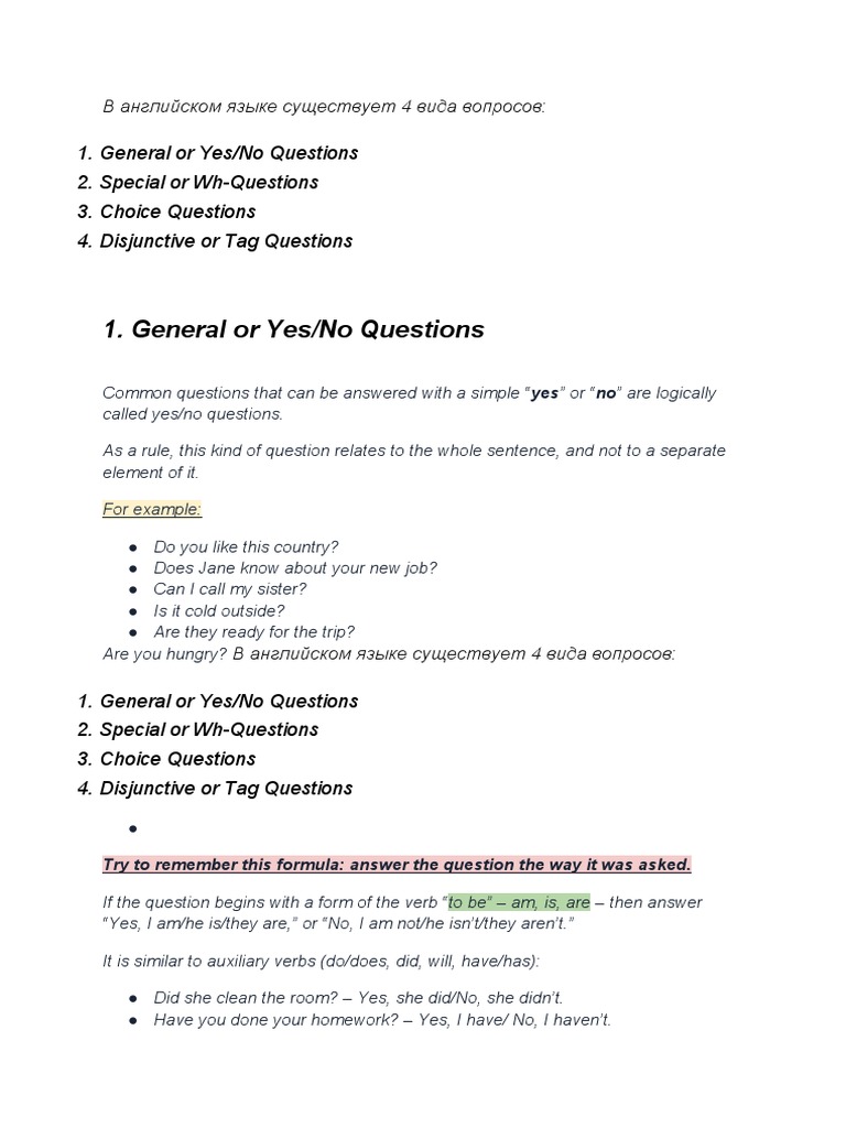 English Question Types Explained | PDF | Question | Semantics