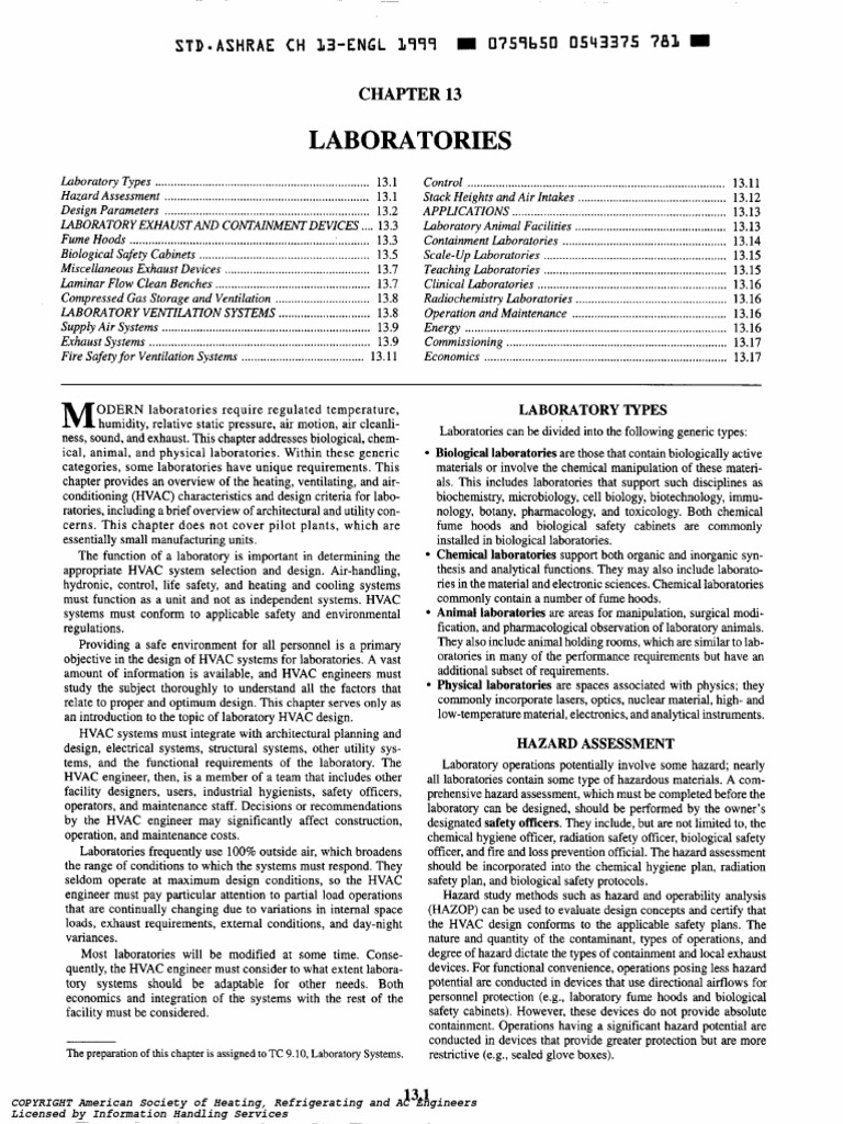 Ashrae CH 13 App (Laboratories) | PDF | Laboratories | Duct (Flow)