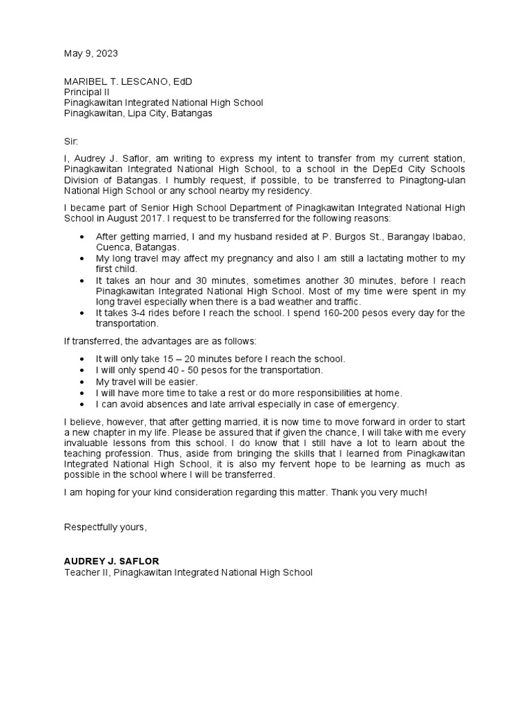 Letter For Time Adjustment | PDF