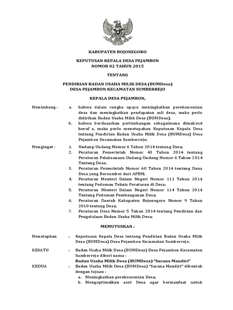 SK Pendirian BUMDesa | PDF