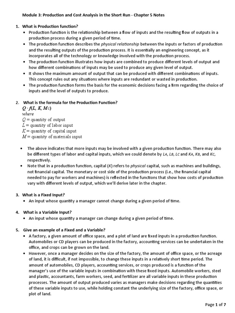 Short-Run Production and Cost Analysis | PDF | Production Function ...