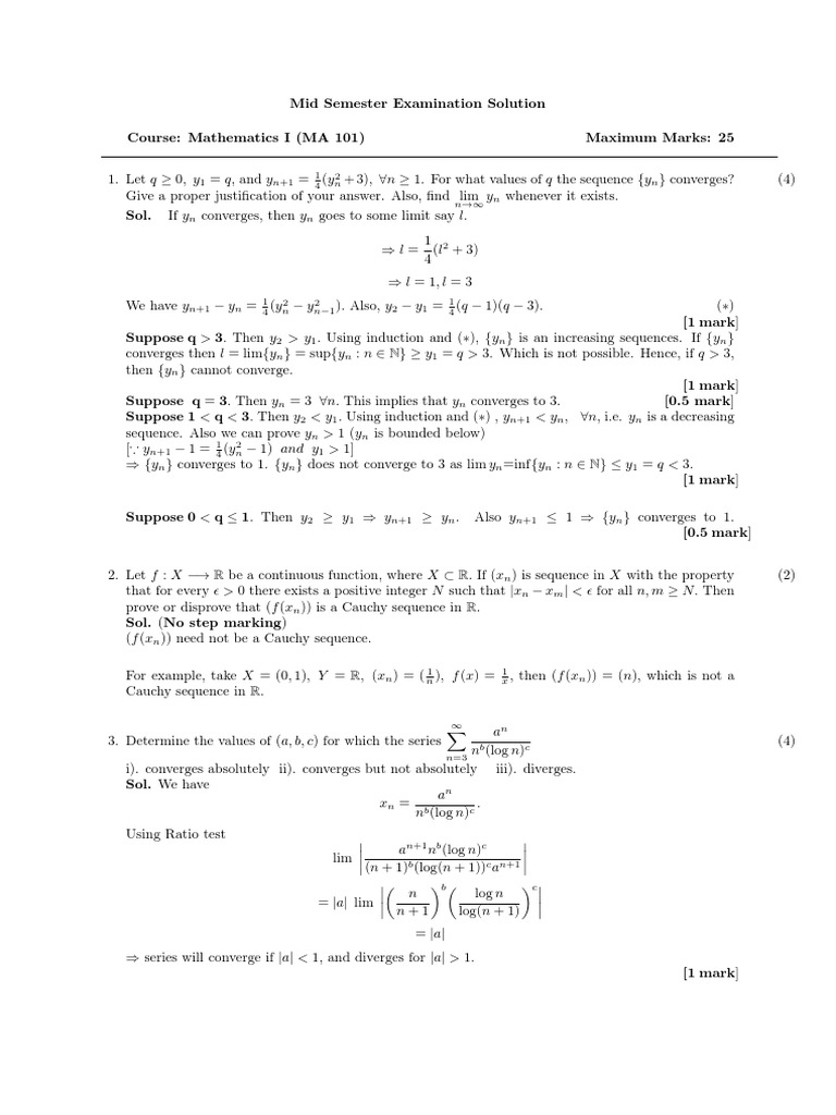MA101 - MidTerm - Solution | PDF | Teaching Methods & Materials