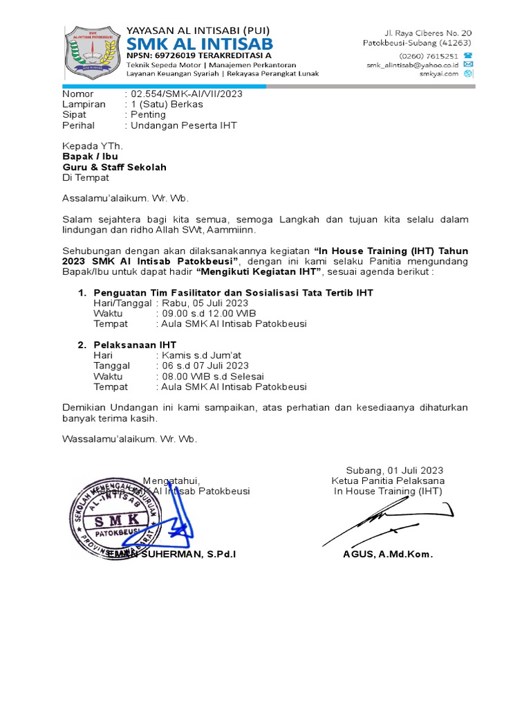 Surat Undangan Peserta IHT | PDF
