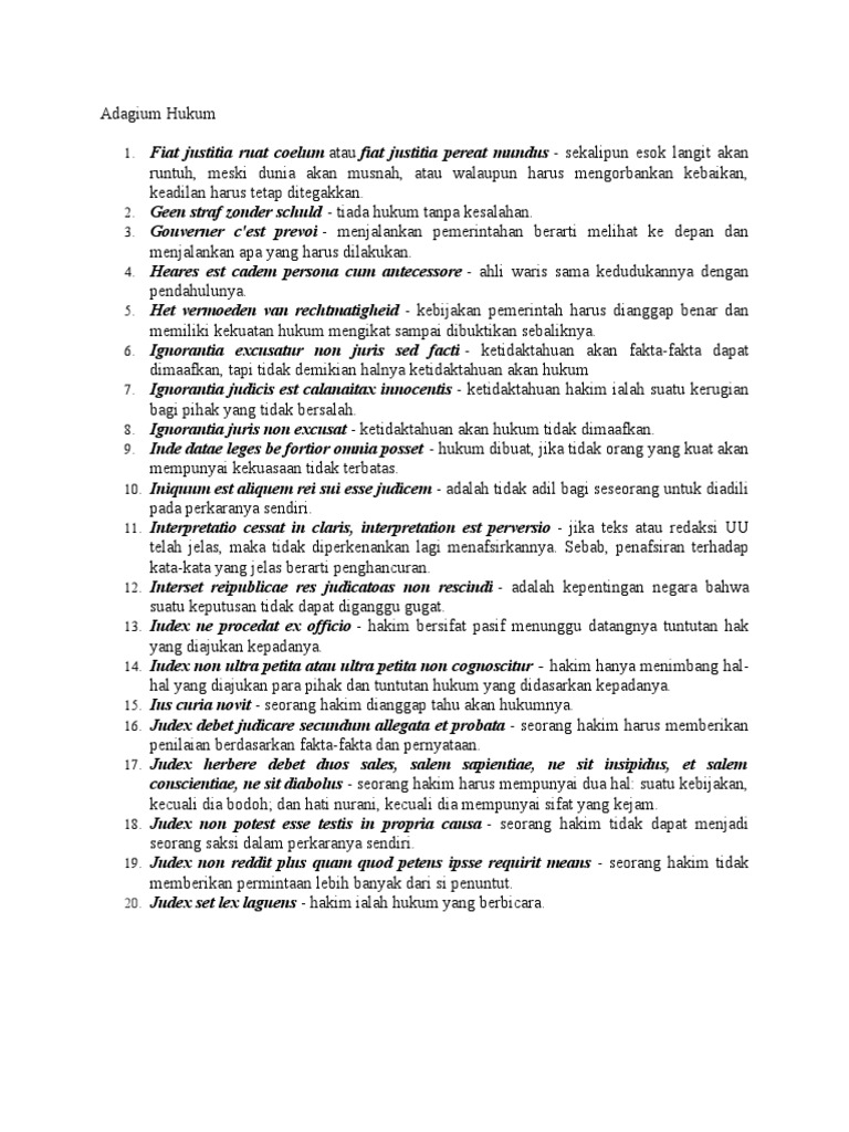 20 Adagium, Asas Hukum & Fiksi Hukum | PDF