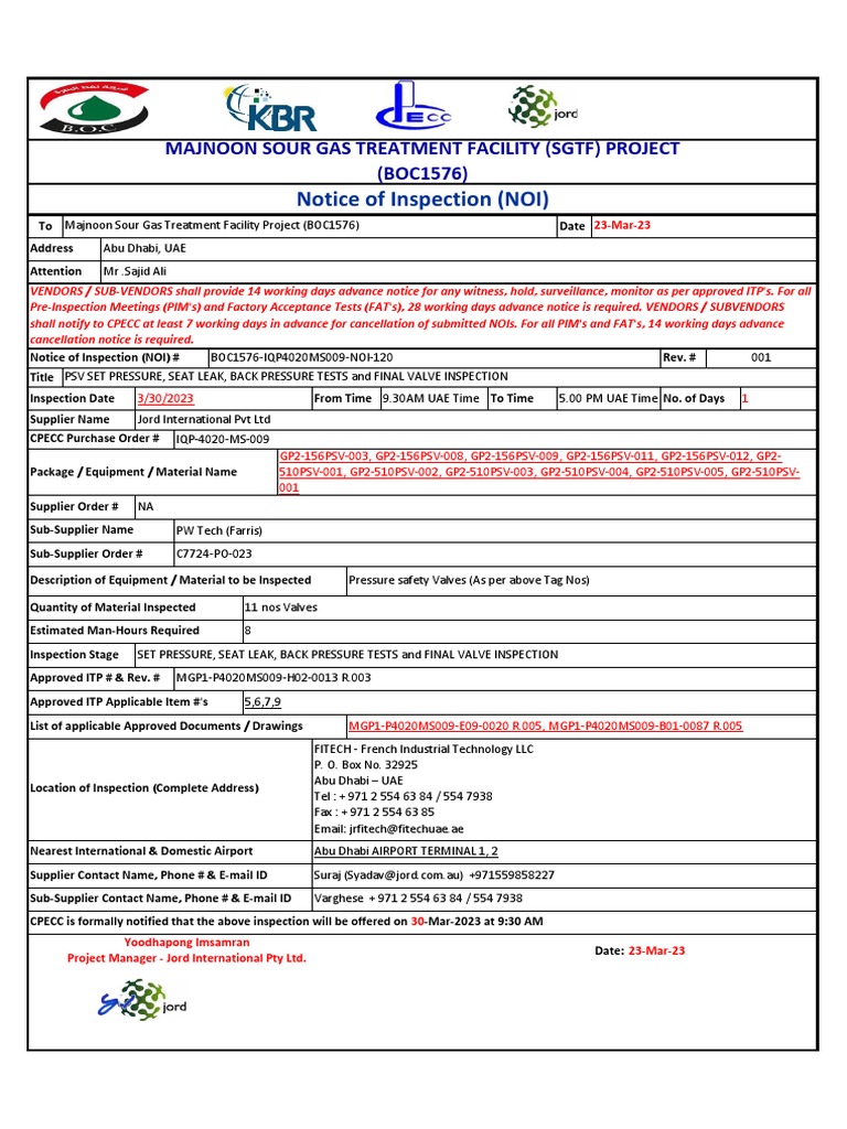 BOC1576-IQP4020MS009-NOI-120-Revision 001 CPECC - W KBR - W | PDF