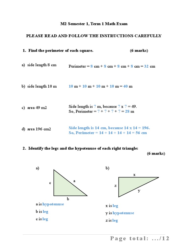 M2 Term 1 Grade 8 Exam Answers | PDF | Elementary Geometry | Euclidean Plane Geometry