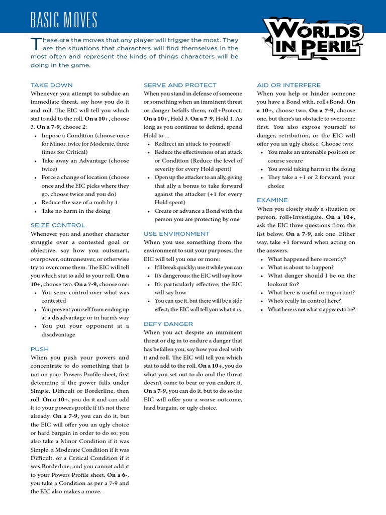 Worlds in Peril - Basic Special EIC Moves | PDF