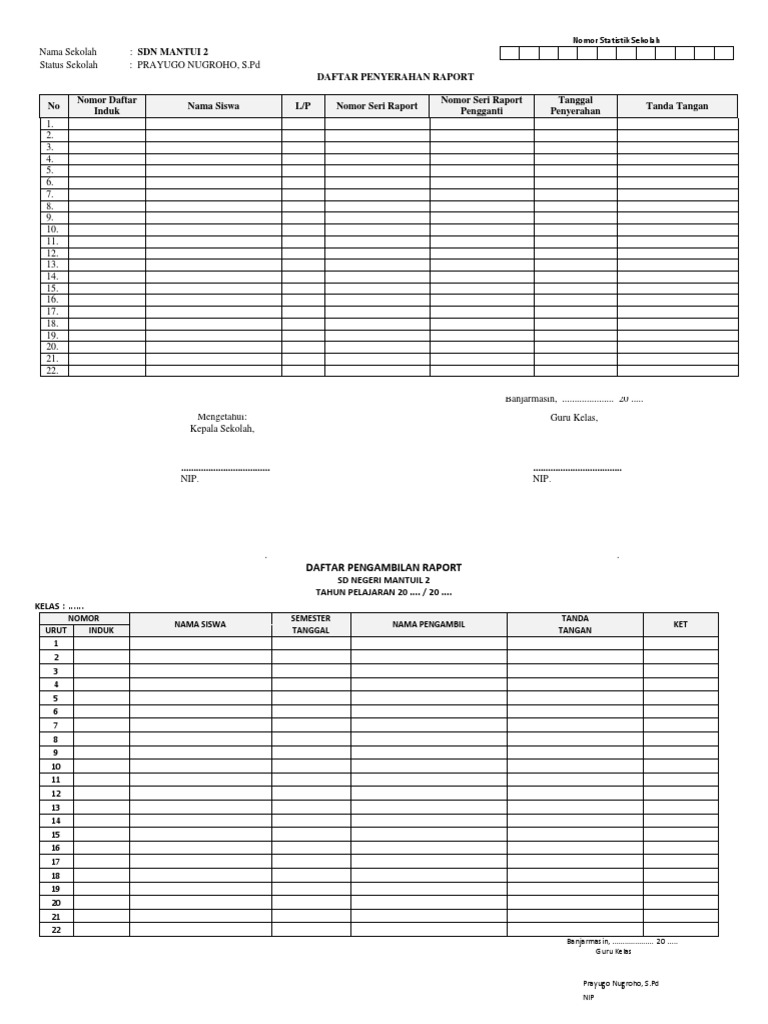 Format Buku Penyerahan Raport | PDF